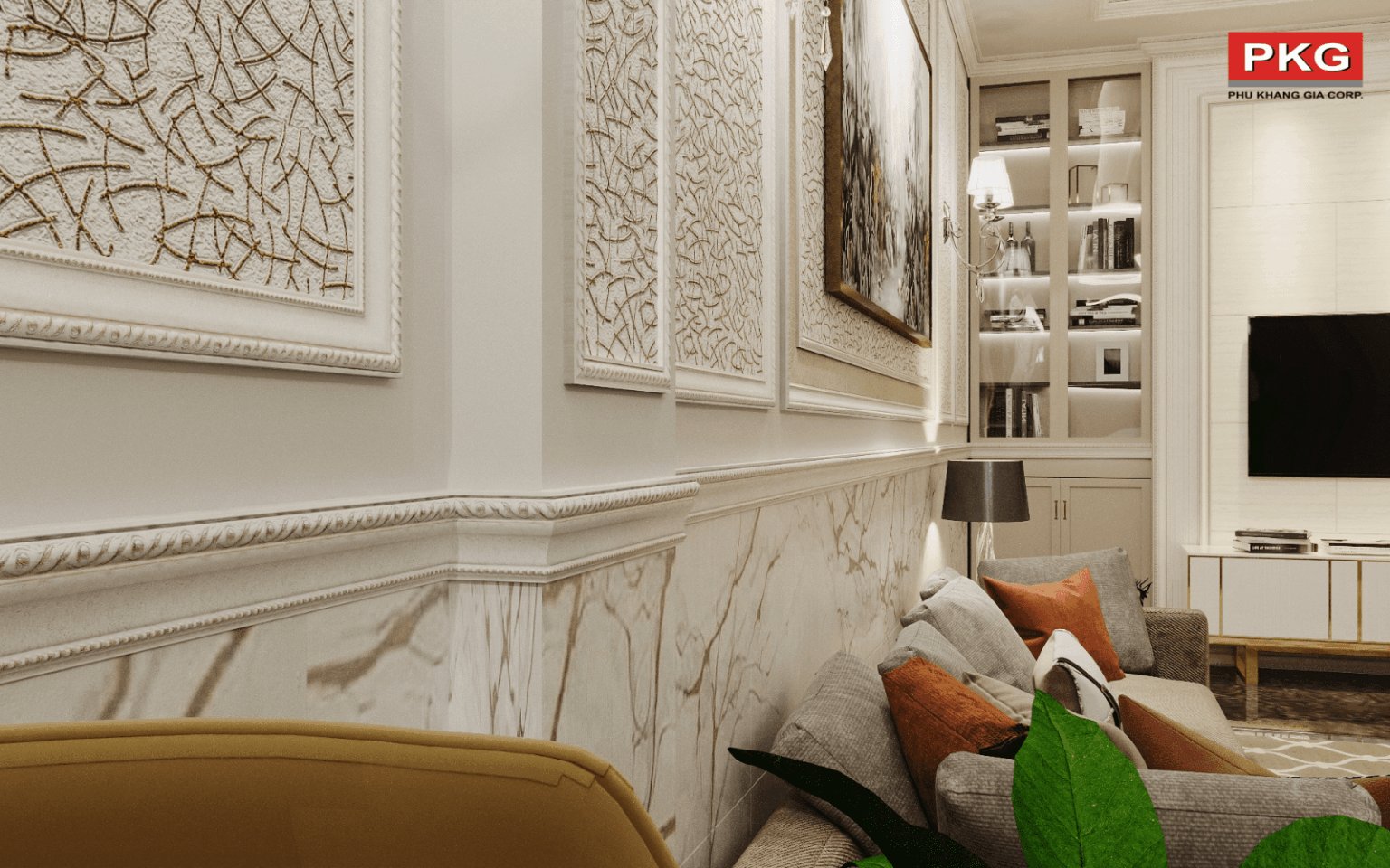 Xu hướng kết hợp giấy dán tường với phào chỉ trang trí